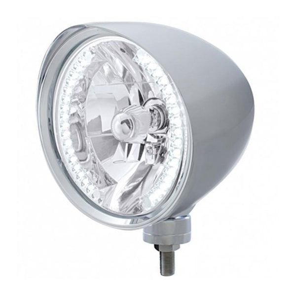 United Pacific - Chrome "Chopper" Headlight With Smooth Visor H4 Bulb ...