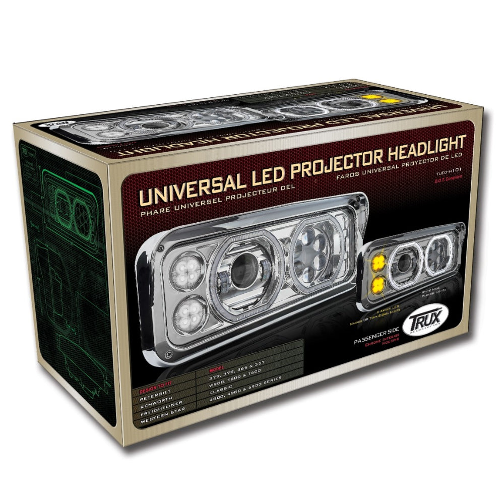 Trux Chrome Universal Led Projector Headlight Assembly W Aux Halo