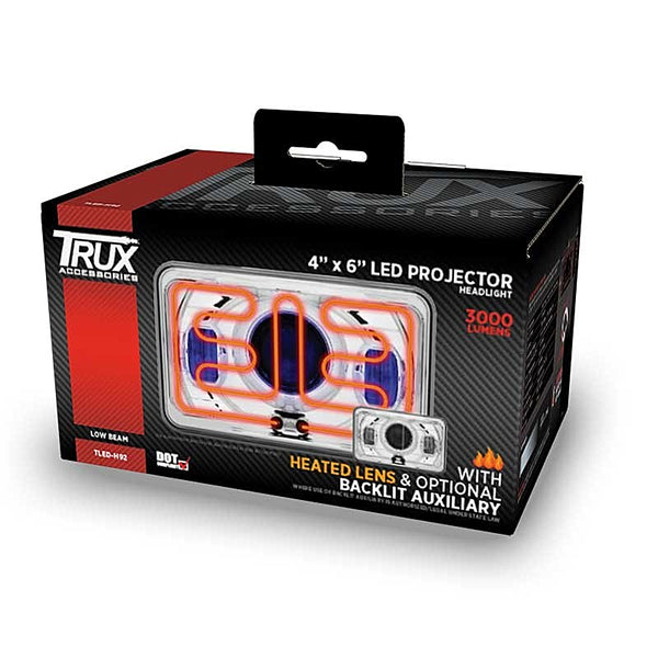 Trux 4" x 6" LED Projector Headlight w Heated Lens & Opt. Aux. Back Li ...