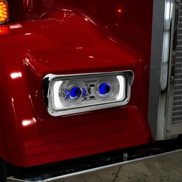 Trux Chrome LED Projector Headlight Assembly Housing Bucket w Opt. Aux ...
