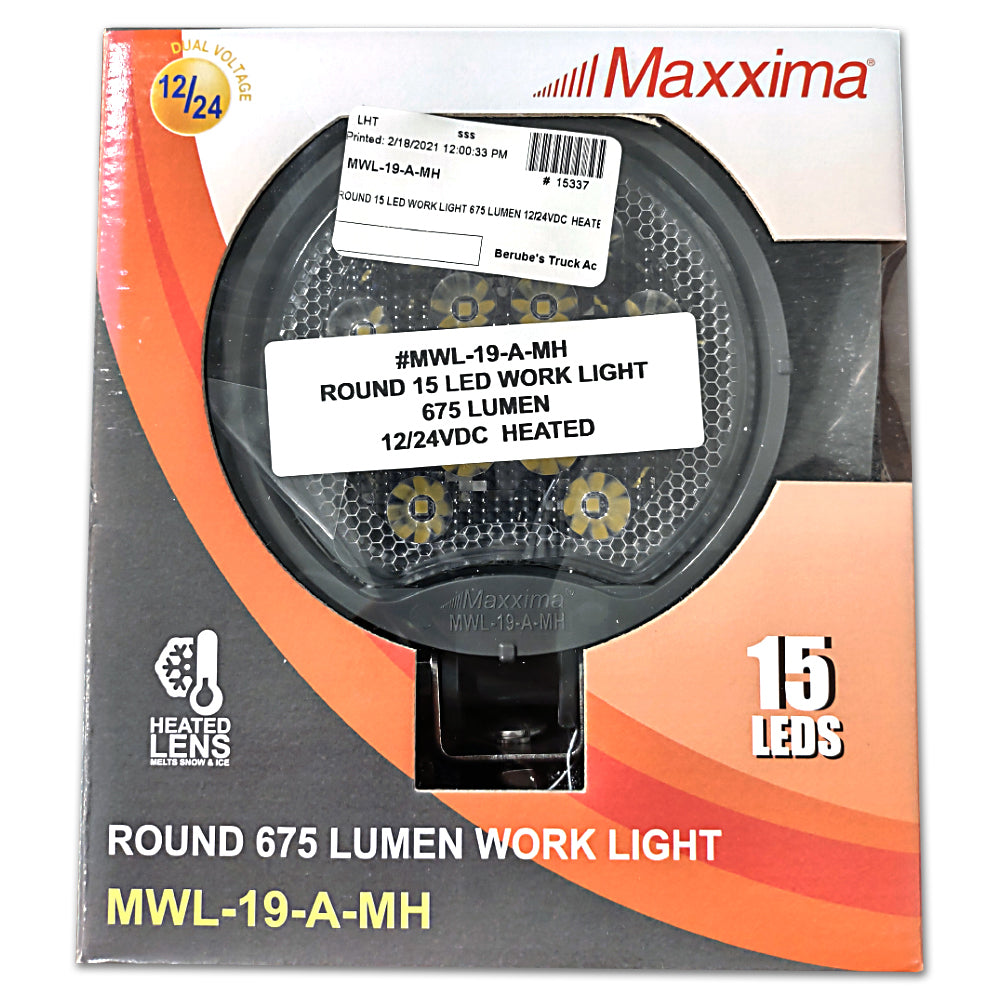Maxxima - 675 Lumen - 12/24 VDC Heated - Round 15 LED Work Light ...